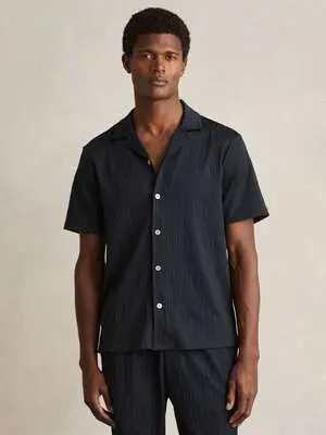 REISS Elio Wave-jacquard Cuban-collar Shirt