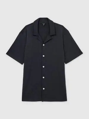 REISS Elio Wave-jacquard Cuban-collar Shirt
