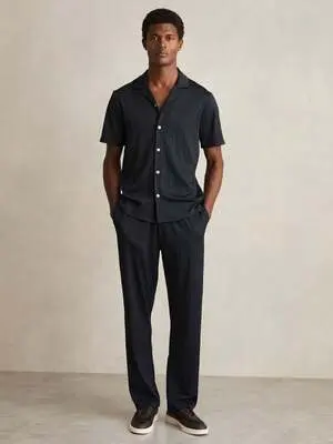 REISS Elio Wave-jacquard Cuban-collar Shirt