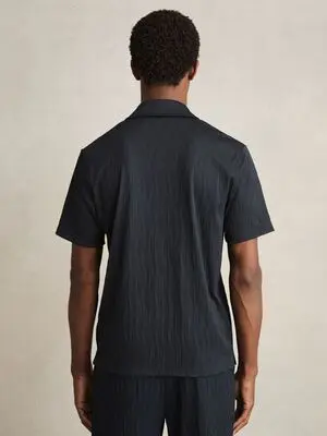REISS Elio Wave-jacquard Cuban-collar Shirt