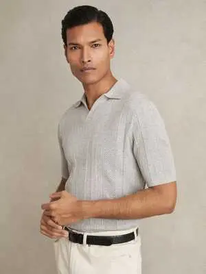 REISS Kansas Textured-stripe Knitted Polo Shirt - Grey Melange