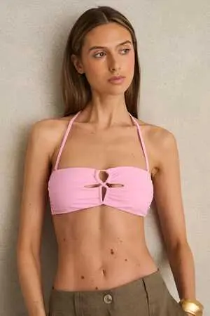 REISS Ari Cut-Out V-Wire Bandeau Bikini Top Pink