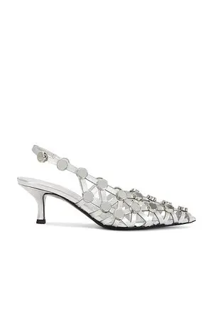 Attico Grid 50mm Slingback Metallic Leather Shoes - Silver