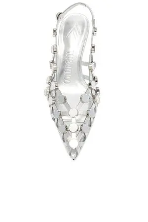 Attico Grid 50mm Slingback Metallic Leather Shoes - Silver