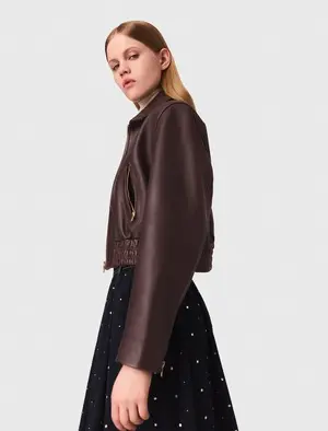 Maje Vintage Leather Cropped Jacket - Brown