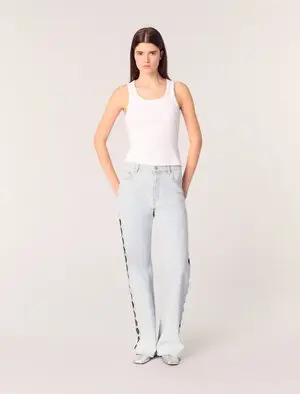Maje Wide-leg Rhinestone Cutaway Jeans