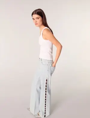 Maje Wide-leg Rhinestone Cutaway Jeans