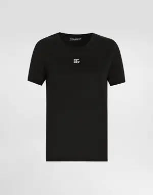 Dolce & Gabbana T-shirt With Crystal Dg Logo - Black