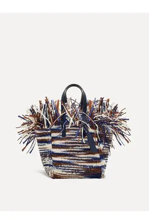 Oscar De La Renta Small Raffia Crochet Square Tote