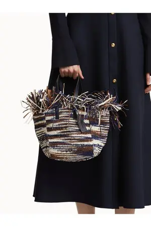 Oscar De La Renta Small Raffia Crochet Square Tote