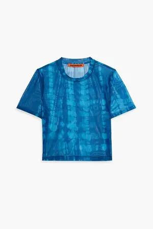 SIMONMILLER Cropped Printed Stretch-mesh T-shirt