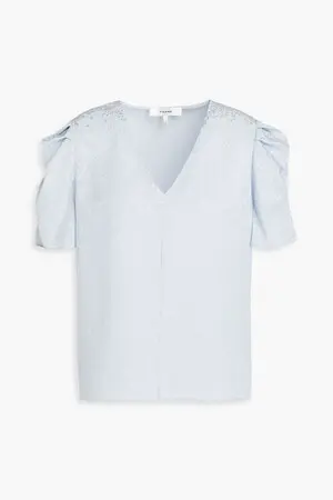 FRAME Ruched Silk-jacquard Top
