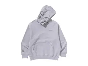 A BATHING APE Shark Logo Relaxed Fit Pullover Hoodie - Grey