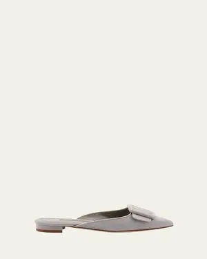 Manolo Blahnik Manolo Blahnik Maysale Suede Ballerina Mules Light Gray