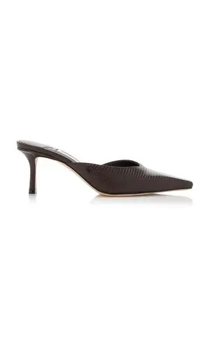 JIMMY CHOO Vivi Lizard-Effect Leather Mules Brown