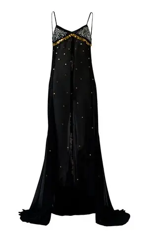 SIEDRES Vesina Embellished Chiffon Maxi Dress - Black