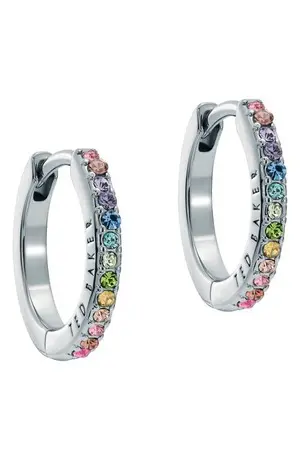 Ted Baker London Heplie Pavé Hoop Earrings - Silver Tone/ Rainbow Crystal