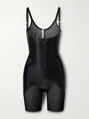 Spanx Spanxshape Satin-x Open-bust Mid-thigh Bodysuit - Black