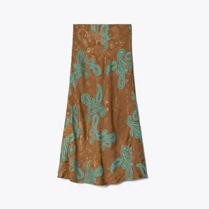Tory Burch Satin Paisley Skirt - Aqua Stone/smoked Peppercorn