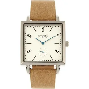 SIMPLIFY The 5000 Leather-band Watch - Khaki/white