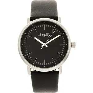 SIMPLIFY Leather Strap Watch - Black/silver