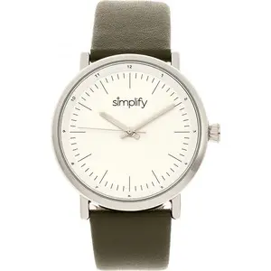 SIMPLIFY Leather Strap Watch - White/olive