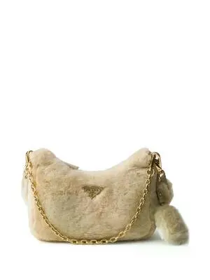 Prada Mini Re-edition Shearling Shoulder Bag - Neutrals