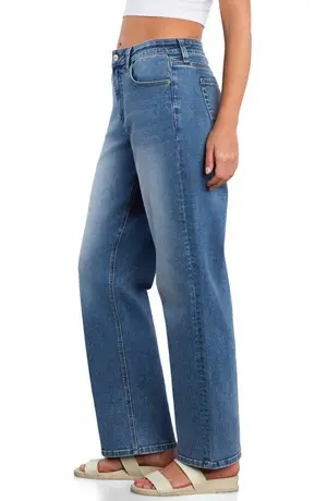 HINT OF BLU Cuffed Mid Rise Boyfriend Jeans - Ace Blue