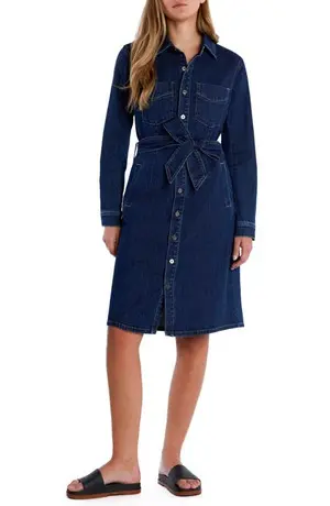 WASH LAB DENIM High Up Belted Shirtdress - High Blue