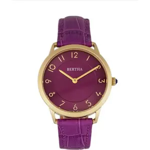 BERTHA WATCHES BERTHA Abby Swiss Leather-Band Watch Gold/fuchsia