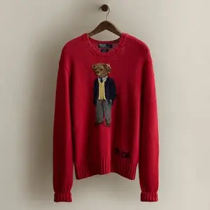 Ralph Lauren 2001 Hand-knit Polo Bear Sweater - Red