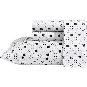 Marimekko Kukkaketo 200 Thread Count Cotton Percale Sheet Set - Black