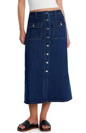 WASH LAB DENIM Sailor Button Front Maxi Denim Skirt