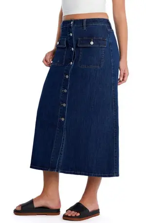 WASH LAB DENIM Sailor Button Front Maxi Denim Skirt