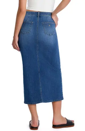 WASH LAB DENIM Exposed Button Fly Midi Skirt