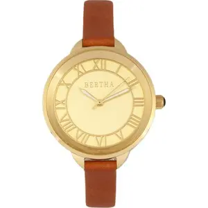 BERTHA WATCHES Madison Sunray Dial Leather-band Watch - Camel/gold