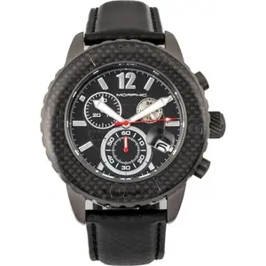 MORPHIC Chronograph Leather-band Strap Watch - Gunmetal/grey