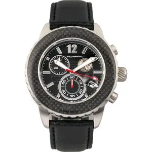 MORPHIC Chronograph Leather-band Strap Watch - Silver/black