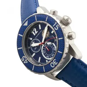 MORPHIC Chronograph Leather-band Strap Watch - Silver/blue