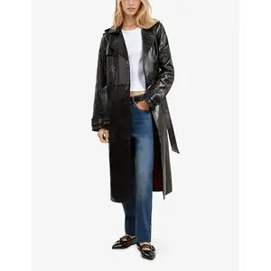 The Kooples Notched-lapel Leather Coat With Belt