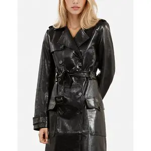 The Kooples Notched-lapel Leather Coat With Belt