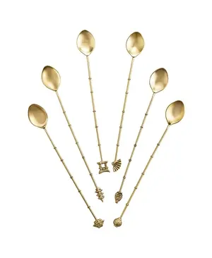 GAURI KOHLI Magnolia Cocktail Stirrers, Set Of 6 - Antique Matte Gold