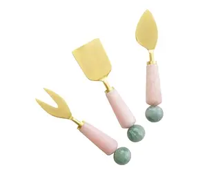 GAURI KOHLI Copenhagen Cheese Knives, Set Of 3 - Shades Of Pink/green And Gold