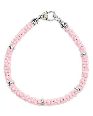 Lagos 18k Yellow Gold And Sterling Silver Caviar Ceramic Bead Bracelet - Pink/silver