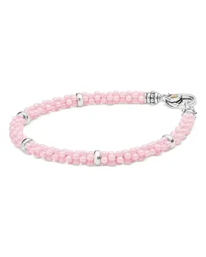 Lagos 18k Yellow Gold And Sterling Silver Caviar Ceramic Bead Bracelet - Pink/silver