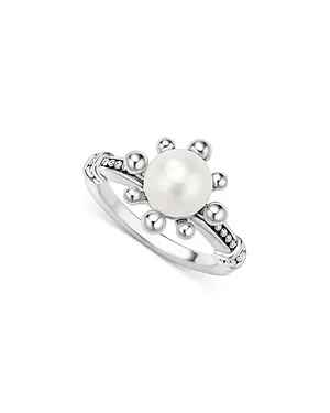 Lagos Sterling Luna Cultured Pearl Fleur Ring - Silver