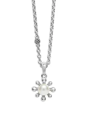 Lagos Sterling Luna Cultured Pearl Fleur Pendant Necklace - Silver