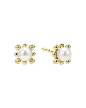 Lagos 18k Yellow Luna Pearl Fleur Stud Earrings - Gold