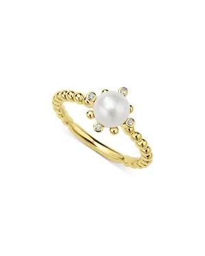 Lagos 18k Yellow Luna Ring With Pearl And Diamond - Gold