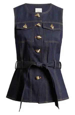 Cinq À Sept Renee Belted Denim Vest - Indigo
